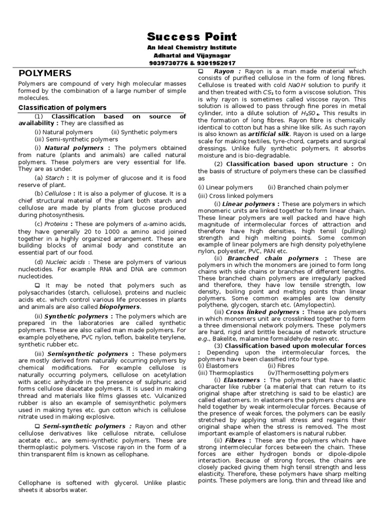 Classification and Properties of Polymers: An Overview of Natural ...