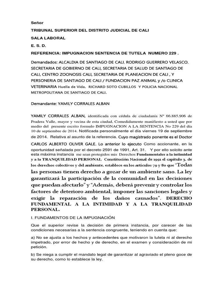 Impugnacion de Tutela Contra Paz Animal | PDF | Posesión (Ley ...