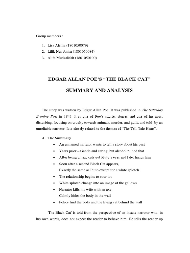 EDGAR ALLAN POE'S "THE BLACK CAT" Analysis | PDF