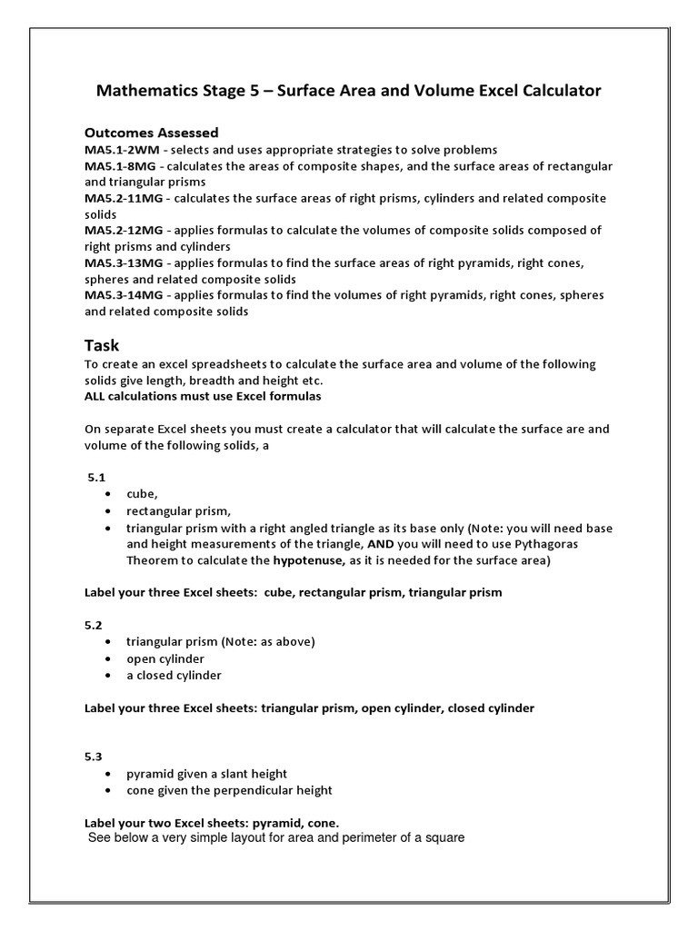Excel Calculator-Surface Area and Volume | PDF | Volume | Area
