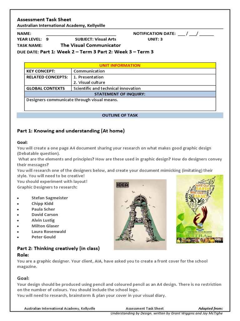 2019 Assessment Task Year 9 Unit 3 | PDF | Graphic Design | Page Layout