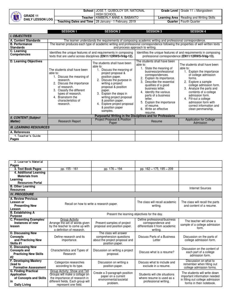 Reading and Writing SHS | PDF | Learning | Teachers