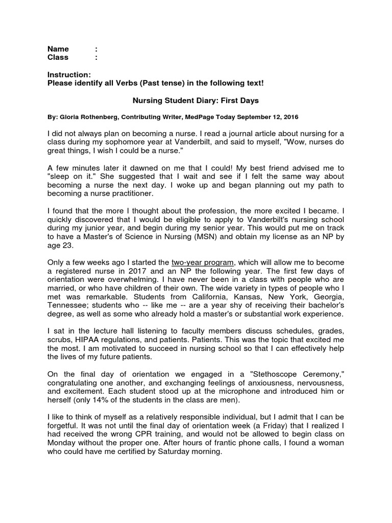 Nursing Student Diary-1 | PDF | Nursing | Health Care