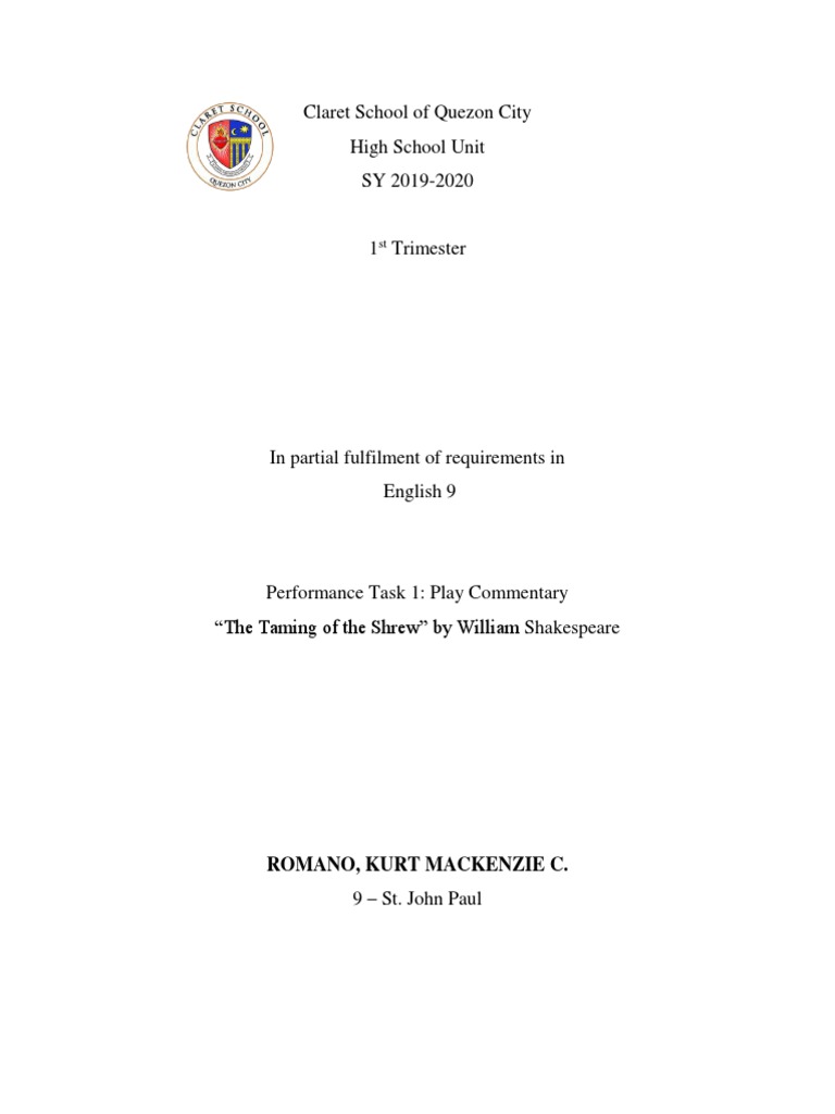 Play Commentary Template 2 | PDF | The Taming Of The Shrew | Linguistics