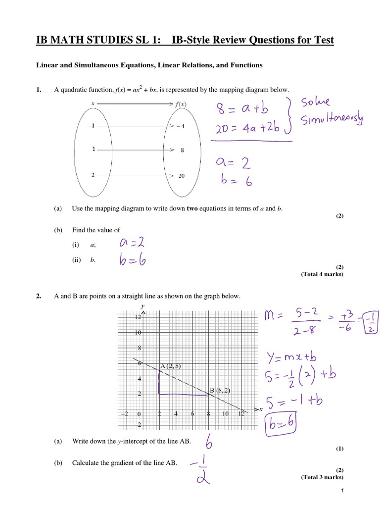REVIEW TEST IB QUESTIONS SOLUTIONS Linear Simultaneous Equations ...