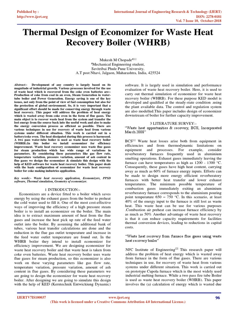 Thermal Design of Economizer For Waste Heat Recovery Boiler WHRB ...