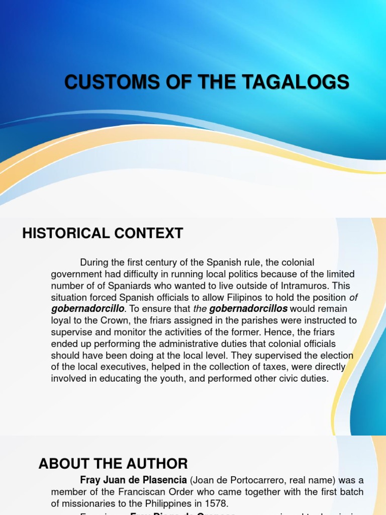 Customs of The Tagalogs | PDF | Tagalog Language