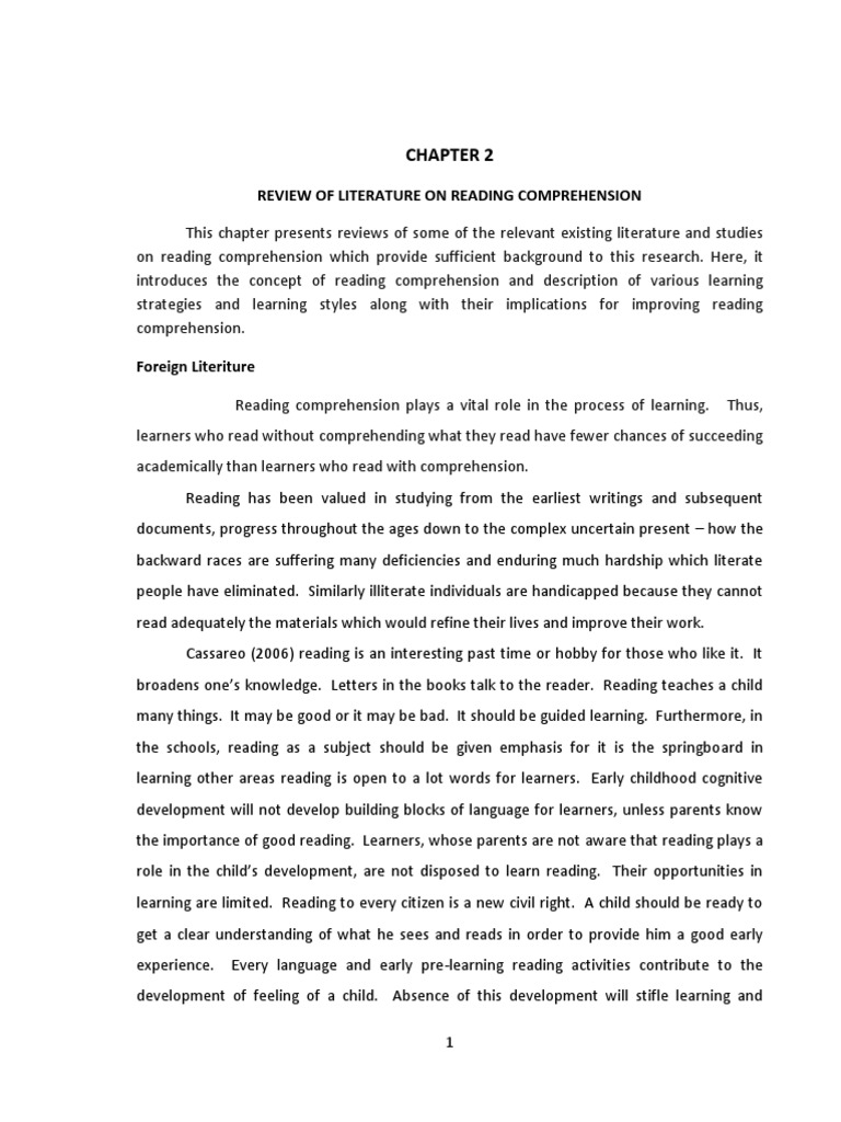 Review of Literature and Study On Reading Comprehension | PDF | Reading ...