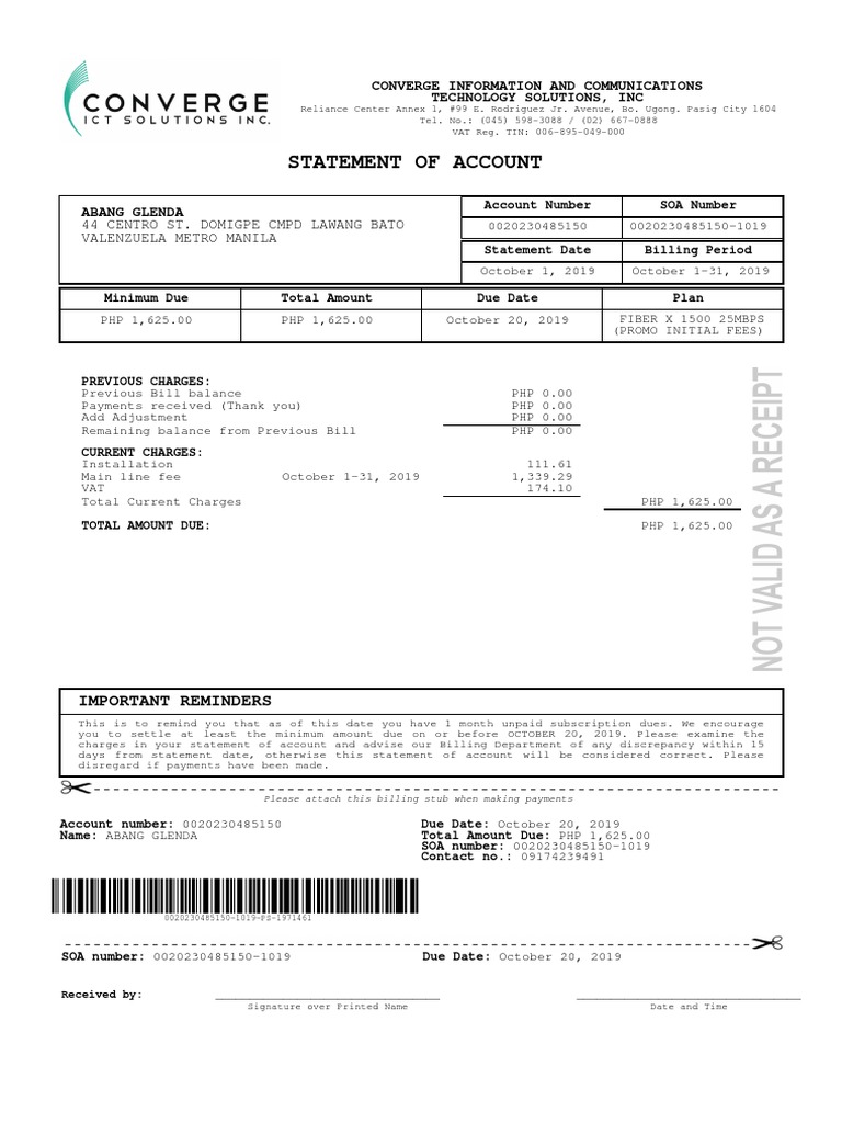 Statement of Account: 44 Centro St. Domigpe CMPD Lawang Bato Valenzuela ...