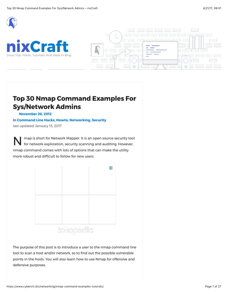 Craft: Top 30 Nmap Command Examples For Sys/Network Admins | PDF | Port (Computer Networking ...