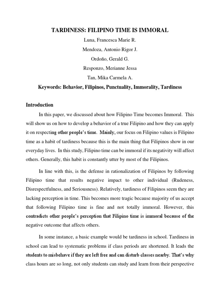 Tardiness: Filipino Time Is Immoral: Keywords: Behavior, Filipinos ...