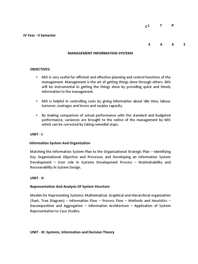 MIS Syllabus | PDF | System | Management Information System