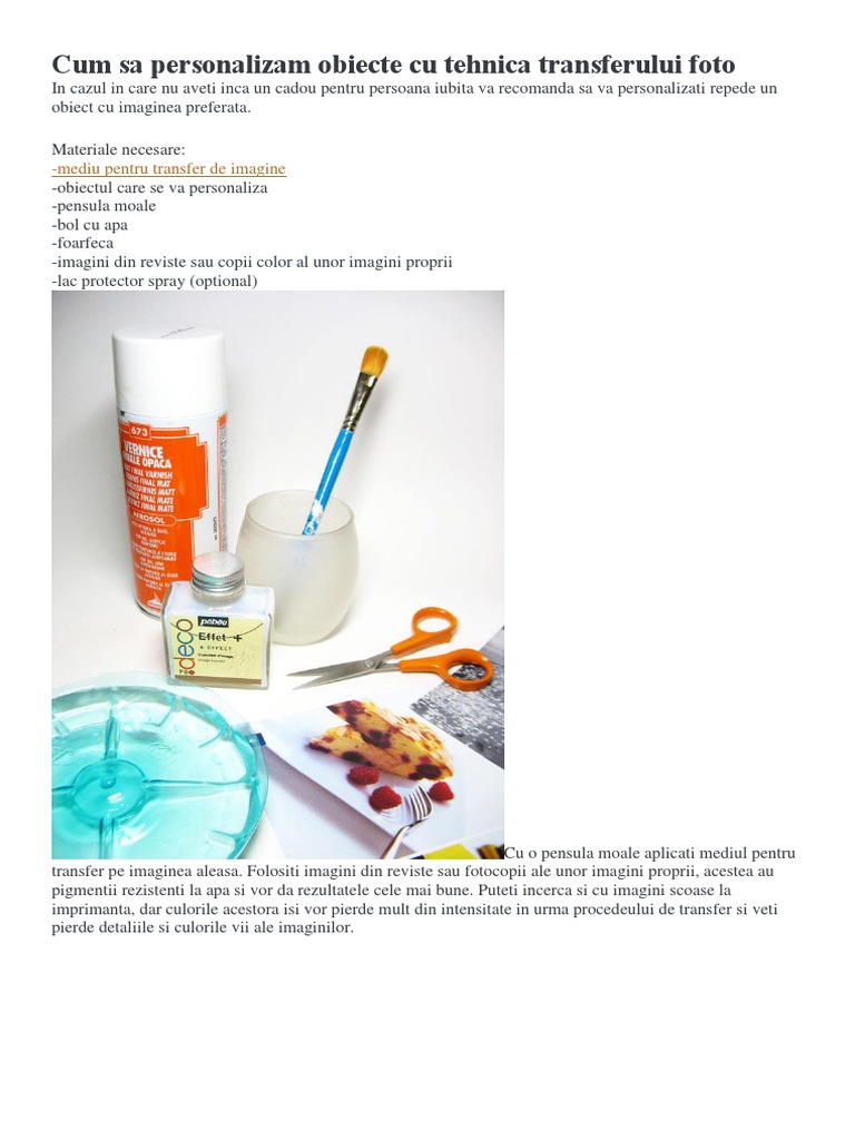 Cum Sa Personalizam Obiecte Cu Tehnica Transferului Foto | PDF