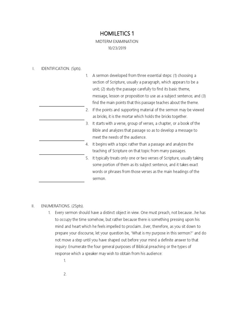 Homiletics 1 Midterm | PDF | Sermon | Homiletics