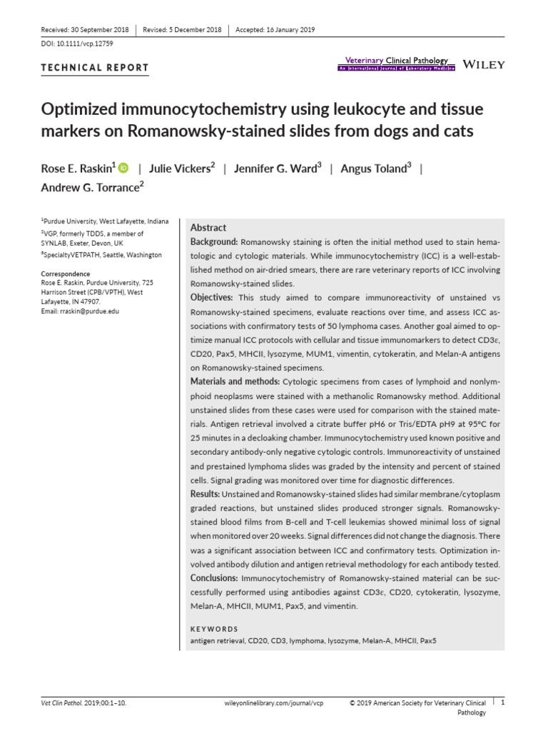 Optimized Immunocytochemistry Using Leukocyte and Tissue Markers On ...