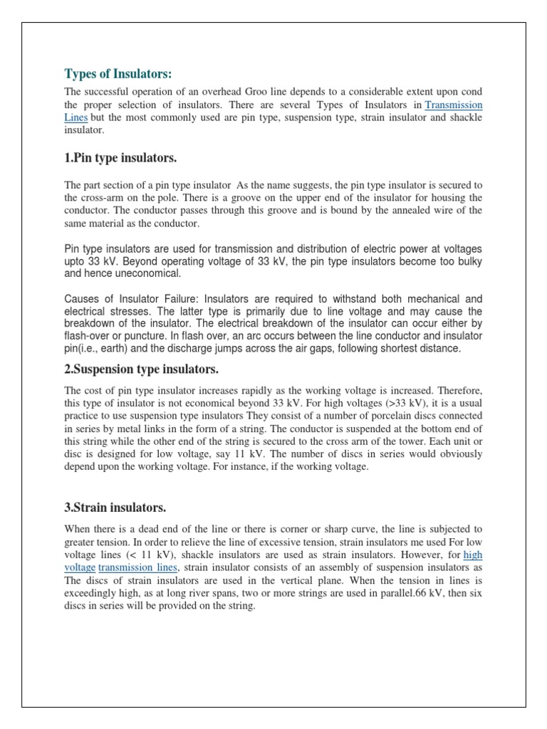 Types and Uses of Common Insulators in Transmission Lines | PDF ...