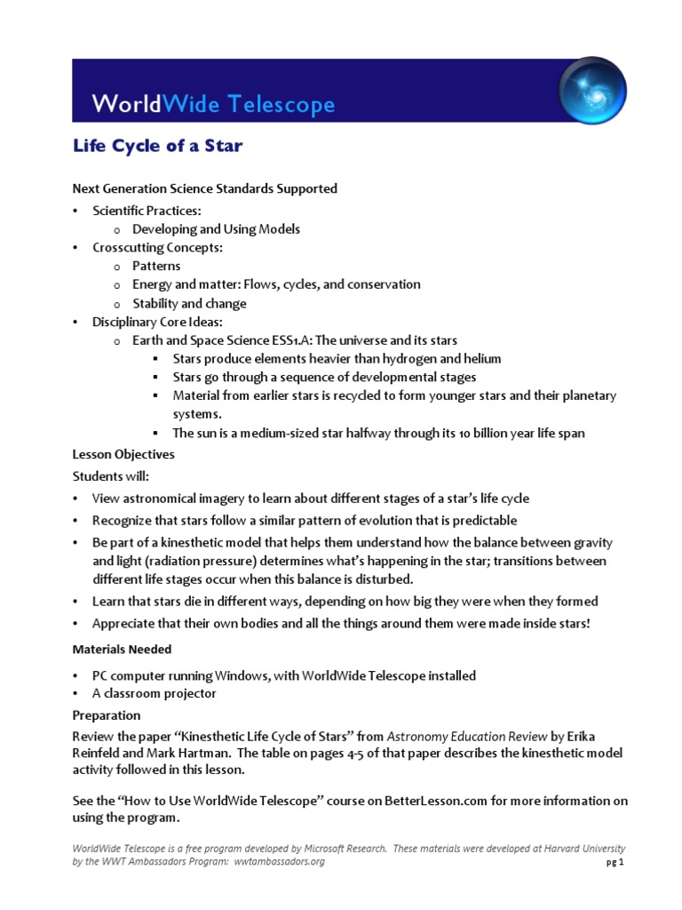 2015-02 Stellar Evolution Lesson Plan | PDF | Stars | Nebula