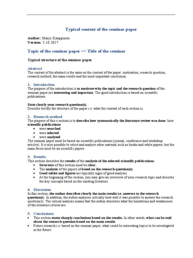 Structure of The Seminar Paper | PDF