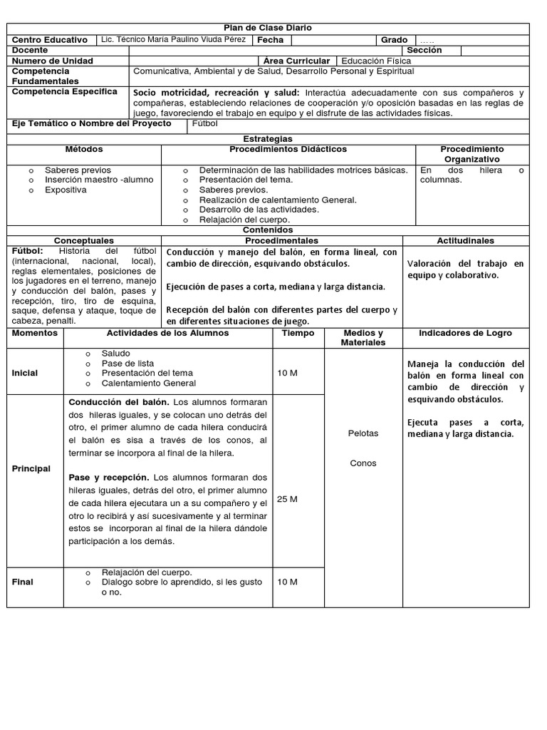 Plan de Clase Diario de 5to de Secundaria - Copia | Asociación de ...