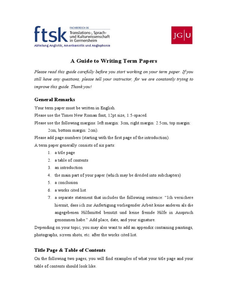 A Guide To Writing Term Papers: General Remarks | PDF | Note ...