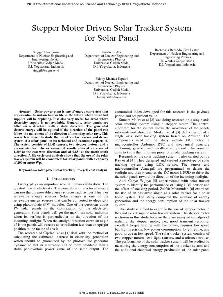 Stepper Motor Driven Solar Tracker System | PDF | Solar Power | Photovoltaics