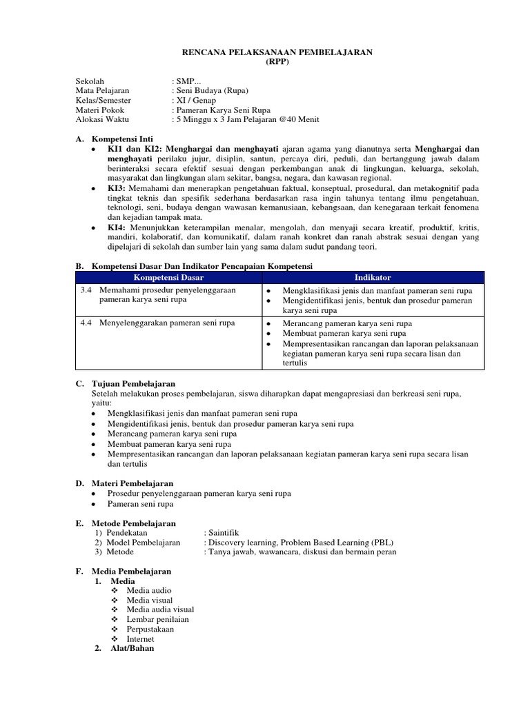 RPP Seni Budaya Kelas 9 | PDF