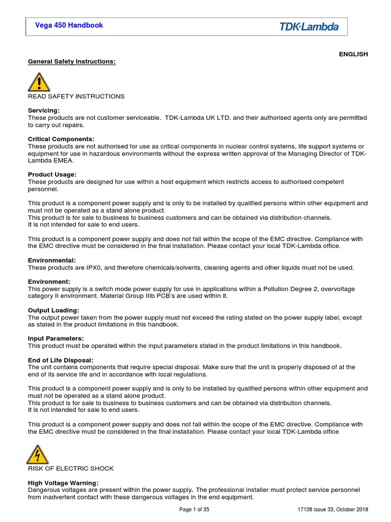 Vega 450 Installation Manual | PDF | Power Supply | Mains Electricity