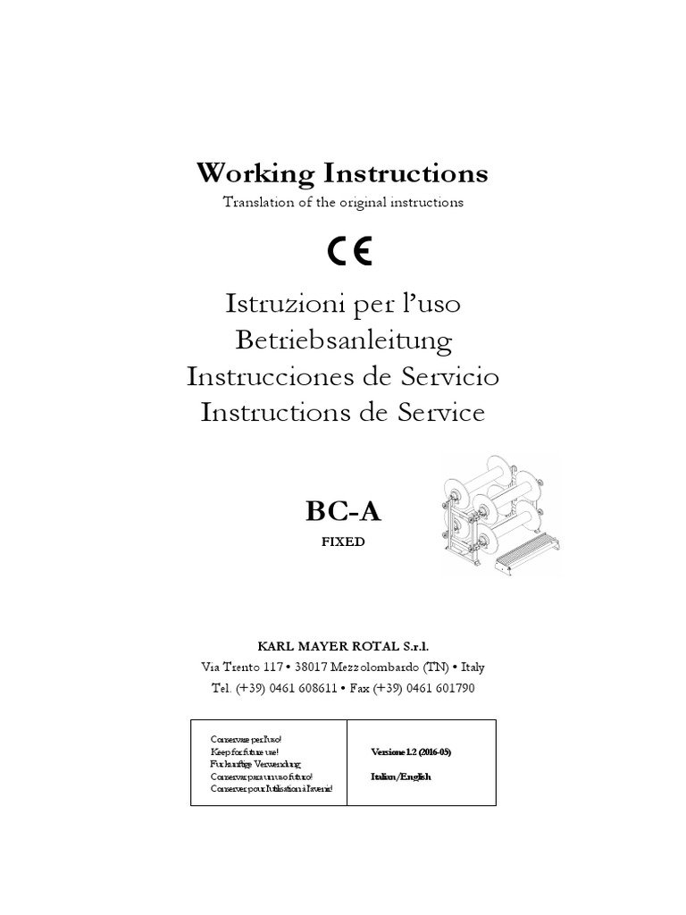 A Operator's Manual Beam Creel BC - A | PDF | Safety | Brake