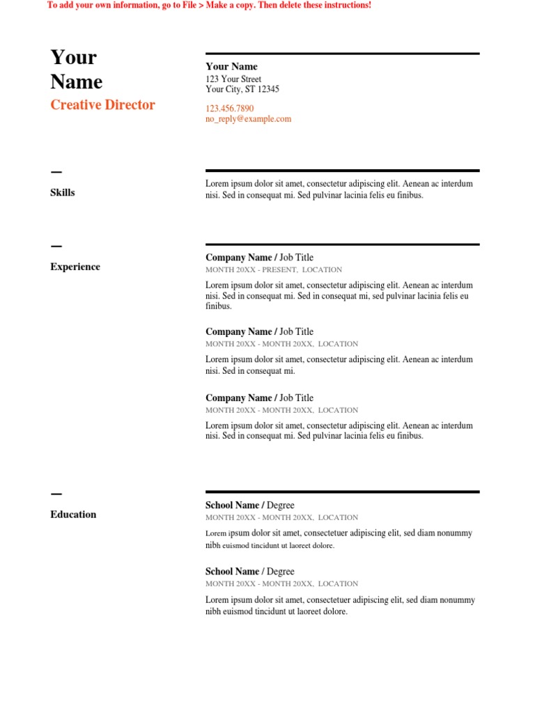 Google Docs Resume Template in | PDF