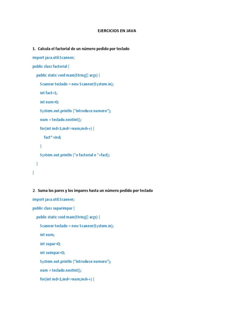 Ejercicios Java | PDF | Números | Matemáticas discretas