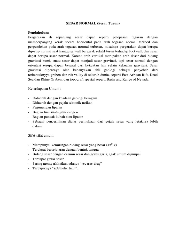 [JUDUL]: Geometri dan Jenis Sesar Normal dalam Struktur Geologi | PDF
