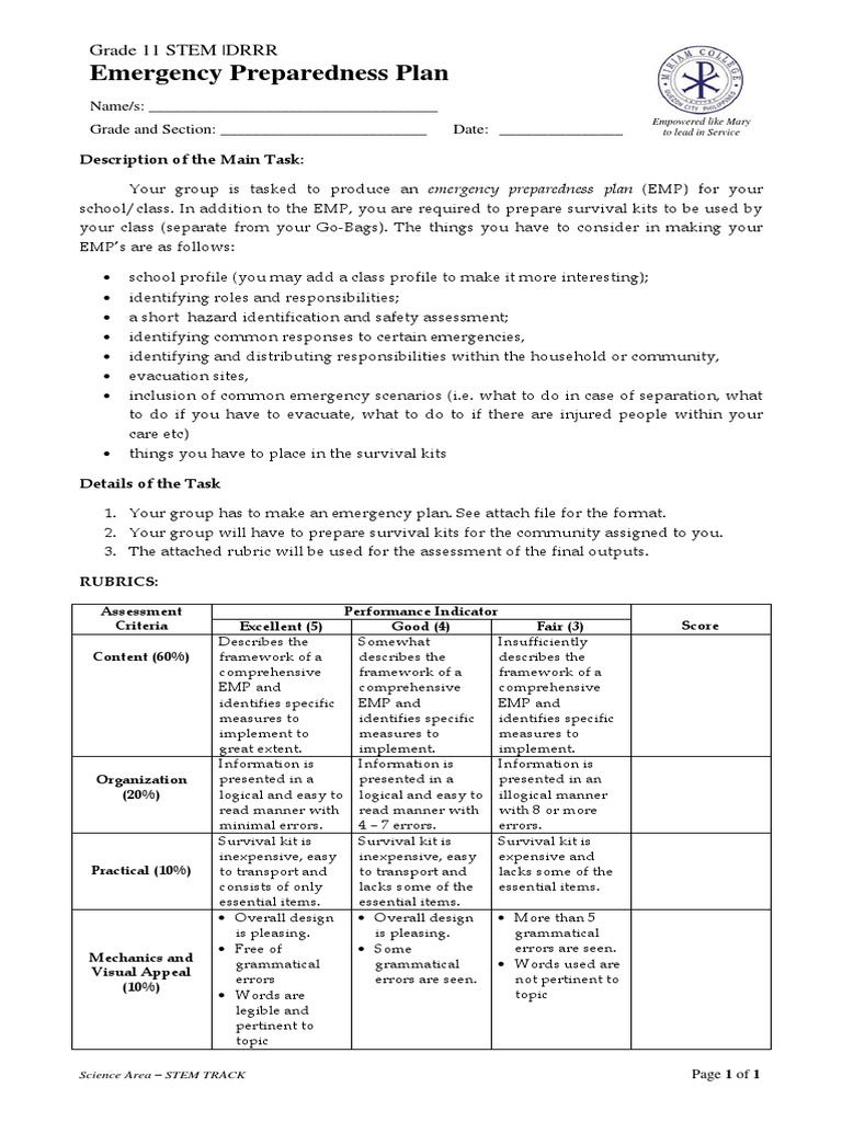 Activity 3 Emergency Preparedness Plan Rubric | PDF | Rubric (Academic ...