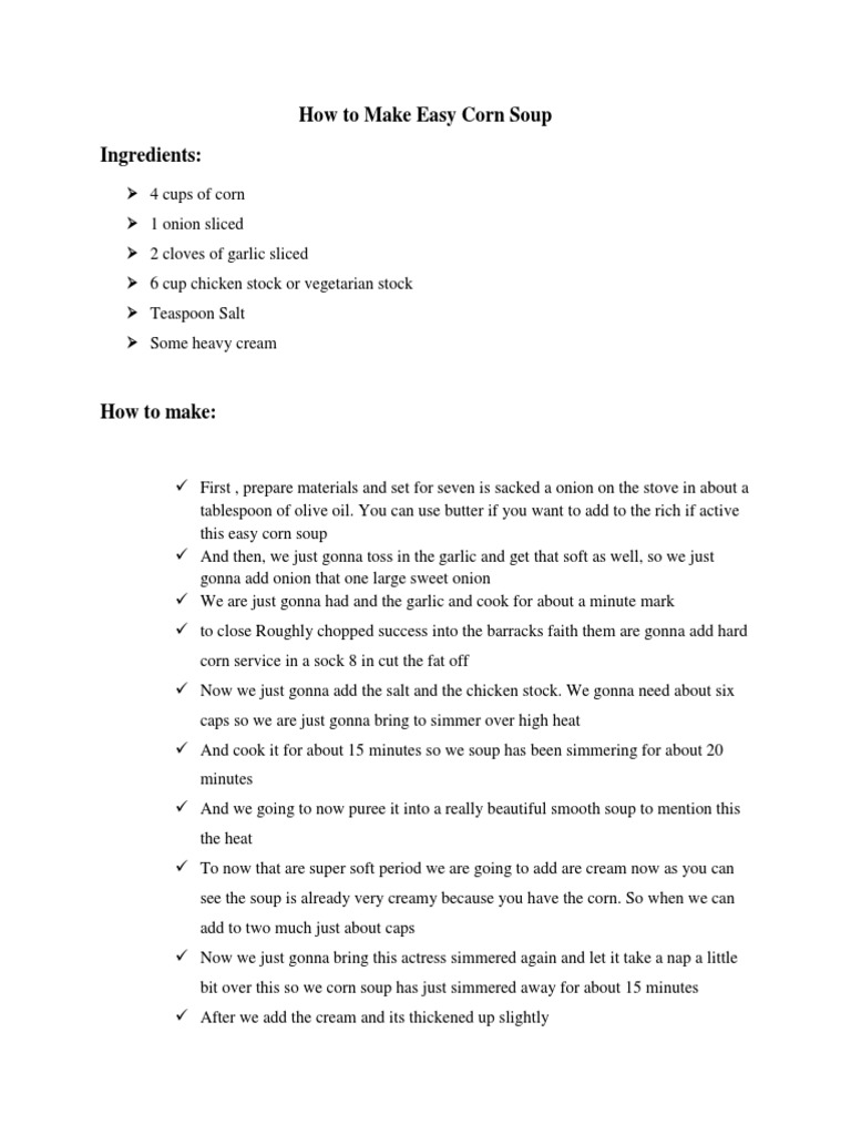 Easy Creamy Corn Soup Recipe | PDF