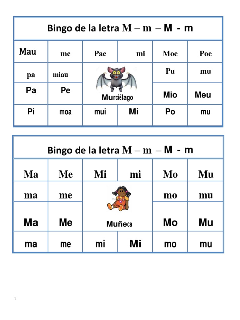 Bingo de La Letra M - M - M 2.0word | PDF