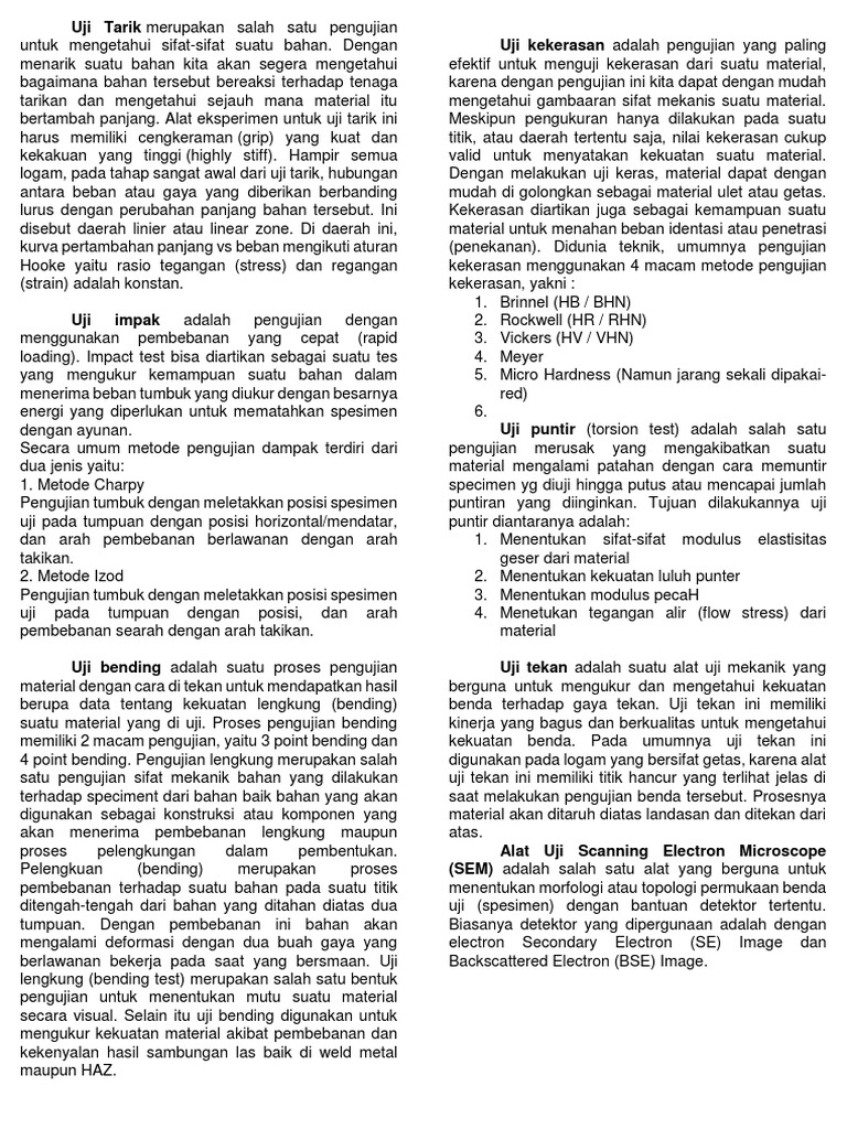 Metode Pengujian Sifat Material Teknik | PDF