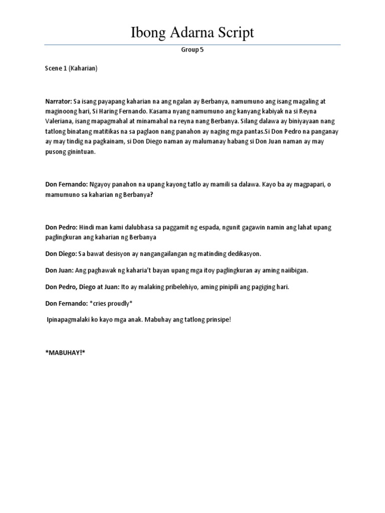 Ibong Adarna Script | PDF