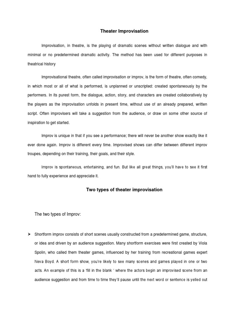 Theater Improvisation: The Two Types of Improv | PDF | Improvisational ...