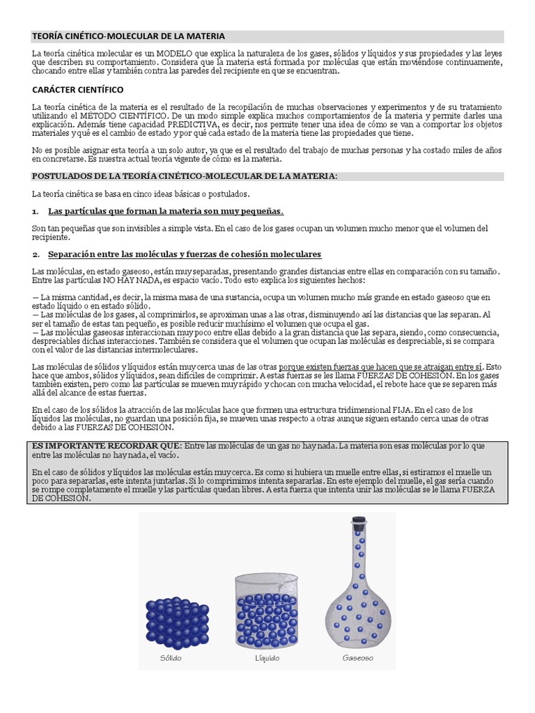 Teoría Cinético Molecular de La Materia | PDF | Gases | Importar