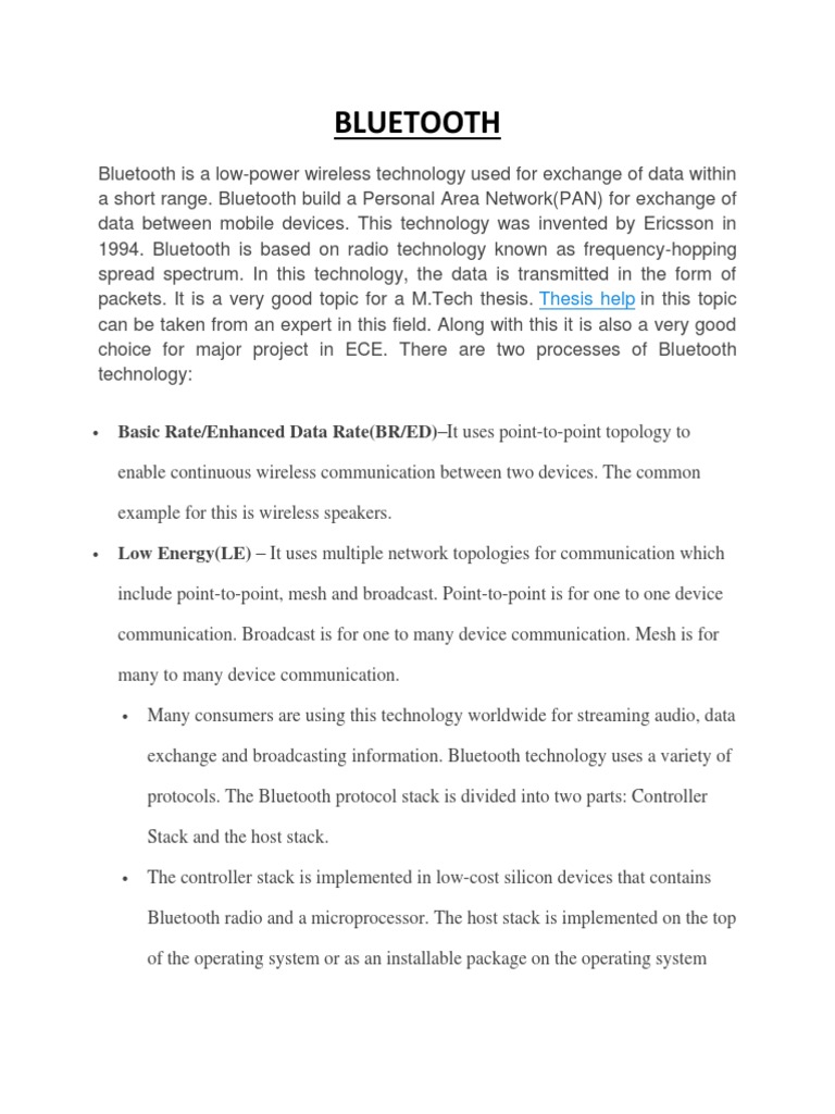 Bluetooth: Basic Rate/Enhanced Data Rate (BR/ED) - It Uses Point-To ...