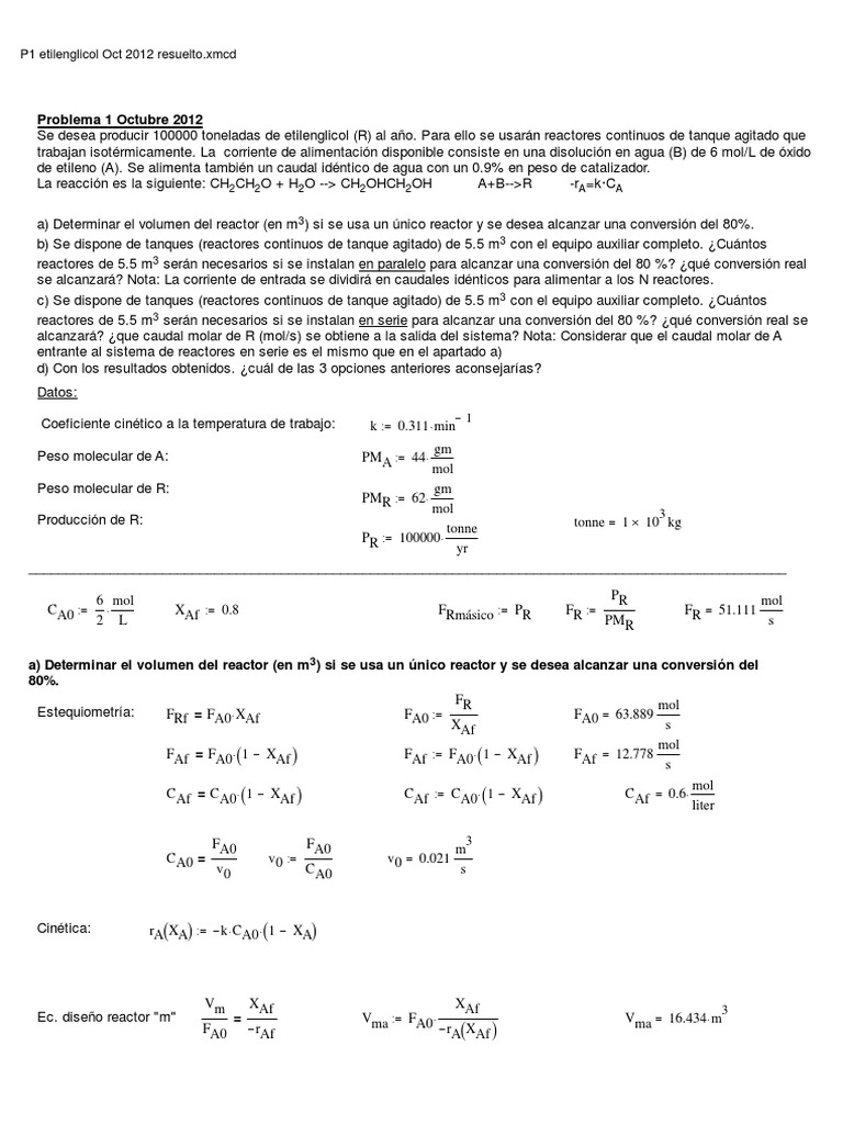 Mathcad - P1 Examen Oct 2012 Resuelto | PDF | Sustancias químicas | Química Física
