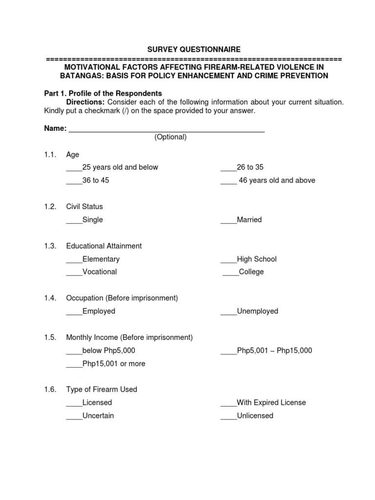 Survey Questionnaire (Eng) | PDF | Overview Of Gun Laws By Nation ...