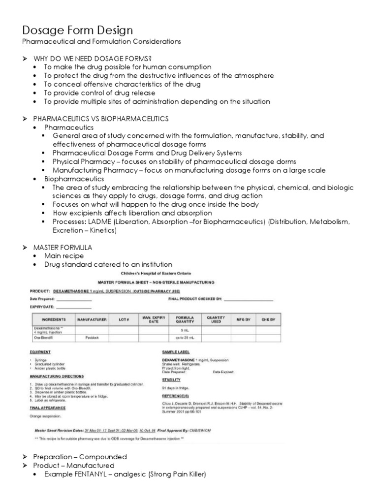 Dosage Form Design Overview | PDF | Tablet (Pharmacy) | Chemical Substances