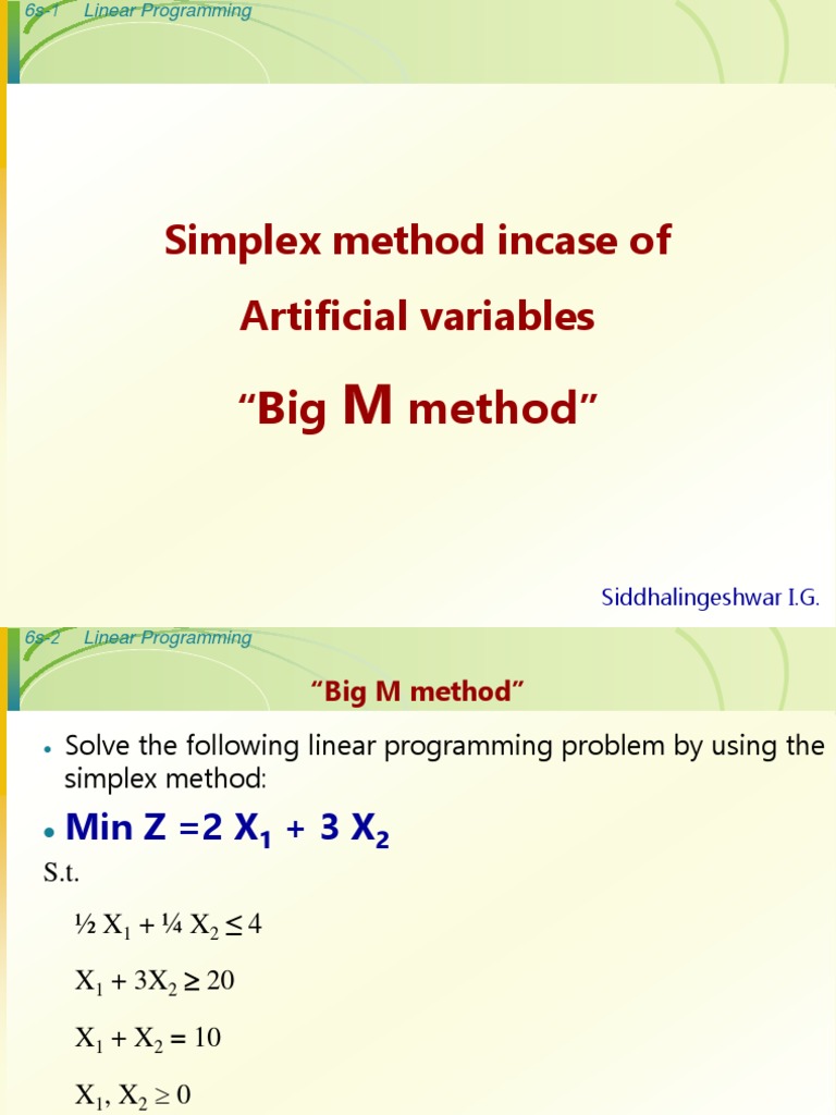 Simplex Method Incase of Artificial Variables " " | PDF | Linear Programming | Applied Mathematics