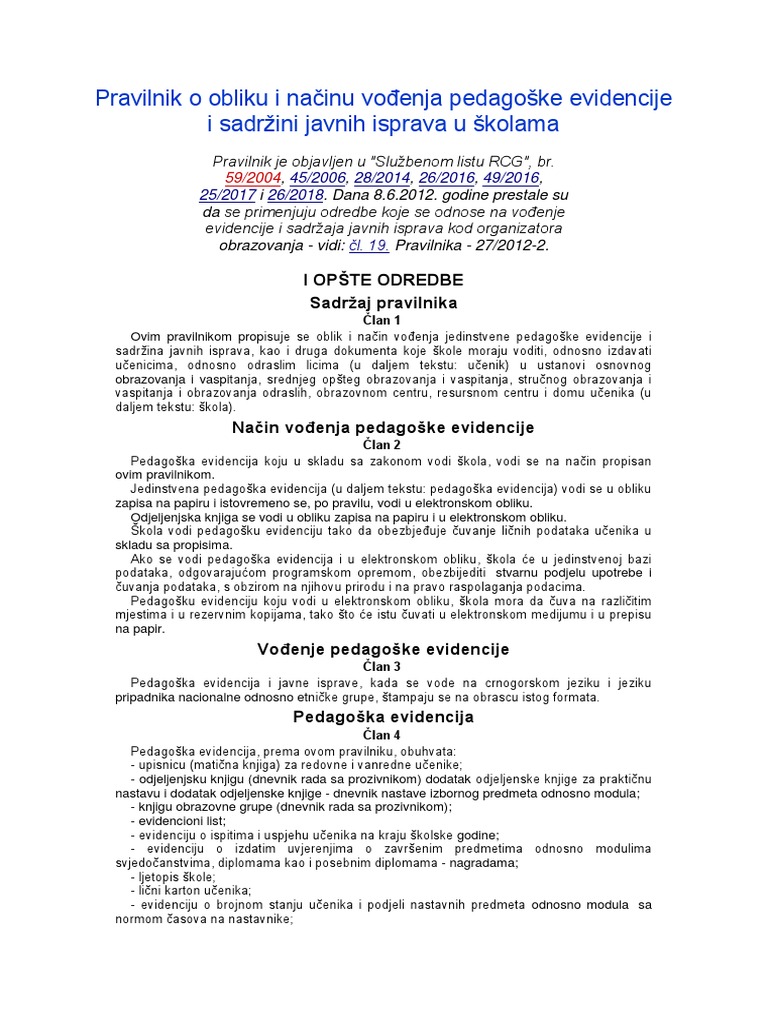 Pravilnik o Obliku I Nacinu Vodjenja | PDF