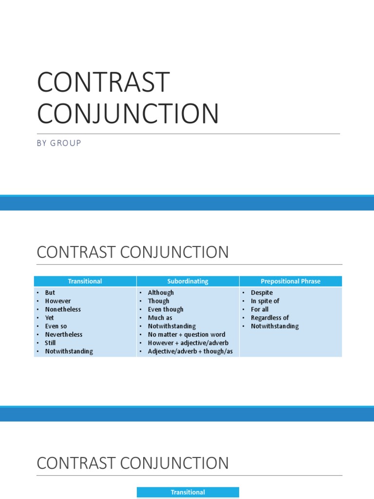 Contrast Conjunction | PDF | Adverb | Preposition And Postposition