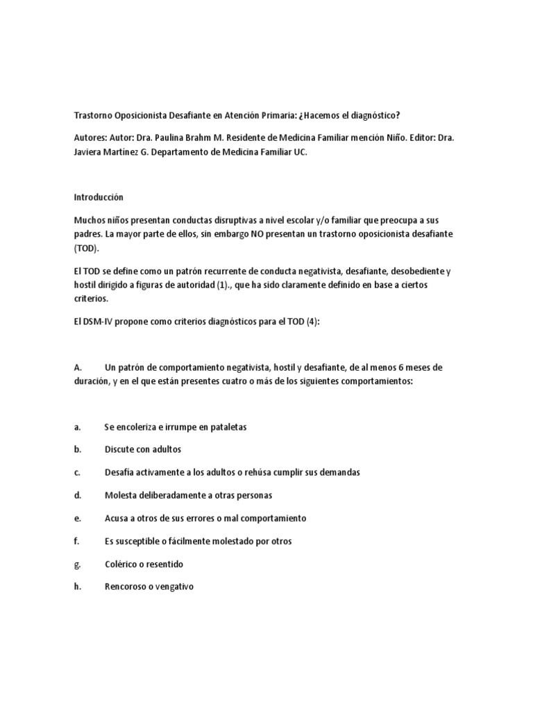 Trastorno Oposicionista Desafiante en Atención Primaria | PDF | Desorden hiperactivo y deficit ...