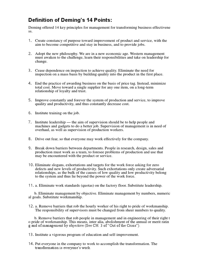 Definition of Deming's 14 Points | PDF | Leadership | Business