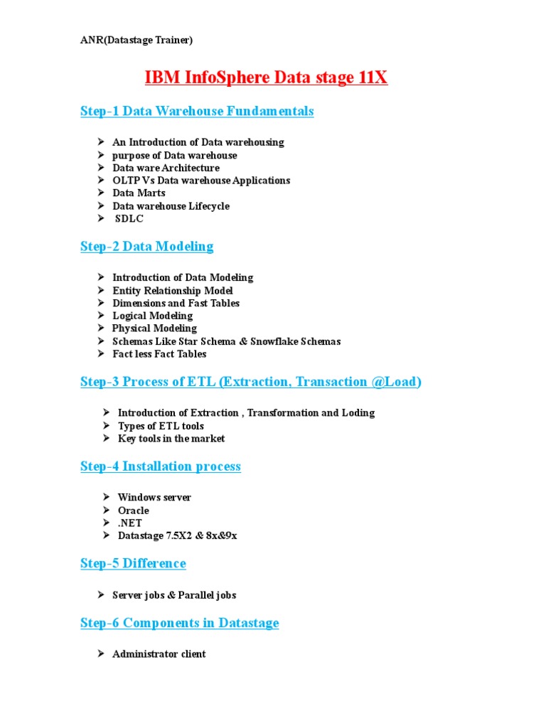 IBM InfoShpere Datastage Course Content | PDF | Data Warehouse | Databases