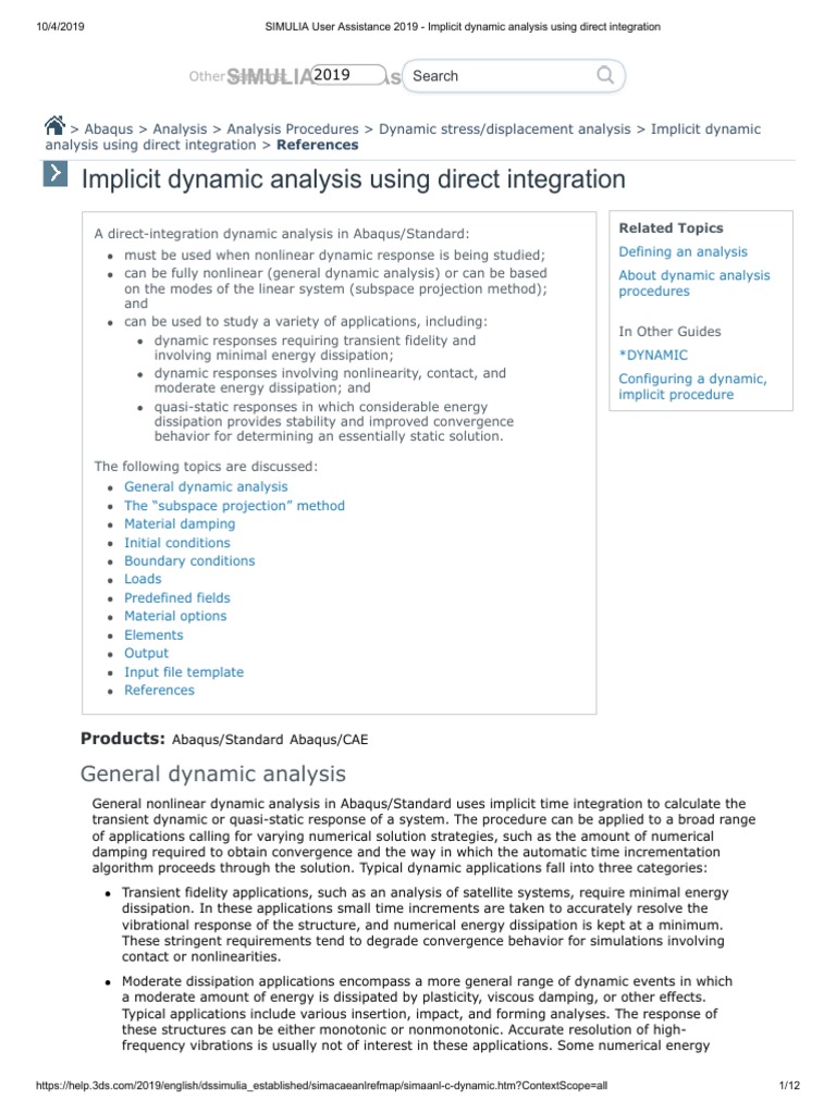 SIMULIA User Assistance 2019 - Implicit Dynamic Analysis Using Direct ...