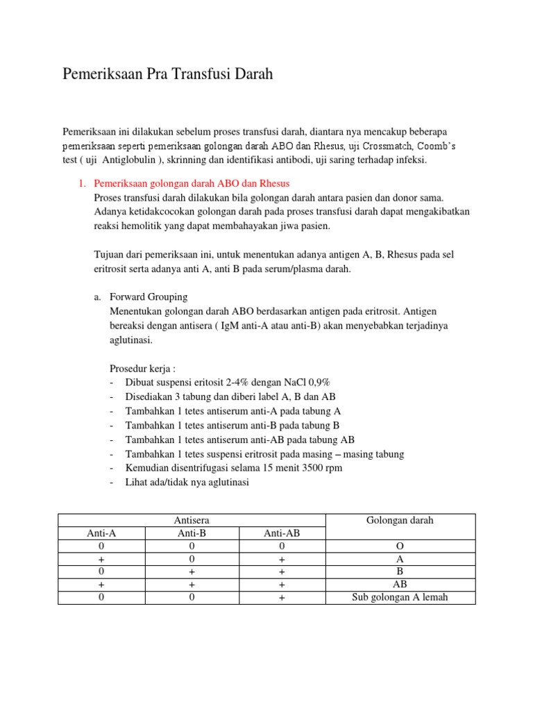 Pemeriksaan Pra Transfusi Darah | PDF | Sains & Matematika